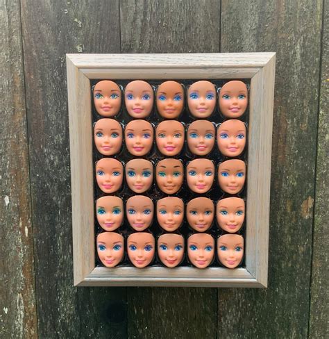 Framed Vintage Doll Face Art Weird Decor Eclectic Upcycled Assemblage
