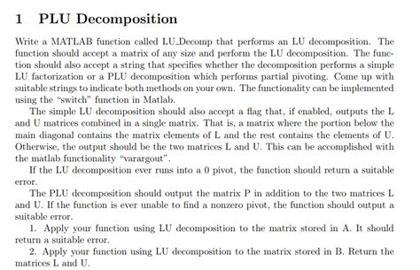 Solved 1 Plu Decomposition Write A Matlab Function Called