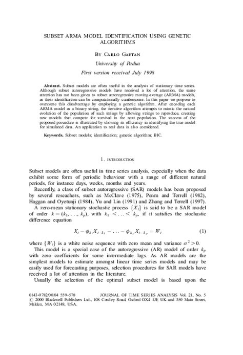 Pdf Subset Arma Model Identification Using Genetic Algorithms