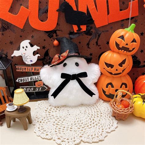 Handmade Cute Plush Ghost Adorable Ghost Plushie With Hat Kawaii Plush Toy Fluffy Ghost