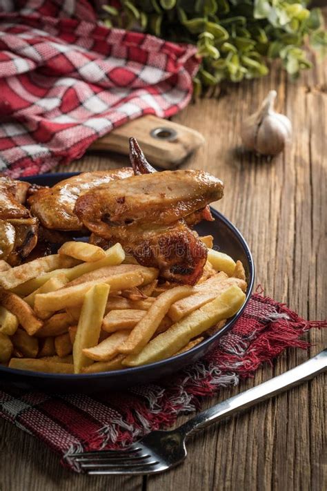Baked Chicken Wings With French Fries Stock Image Image Of Roast