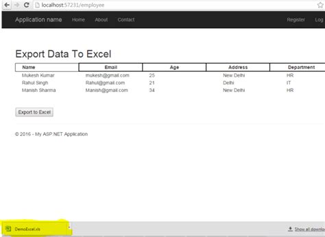Export Data In Excel File With ASP NET MVC