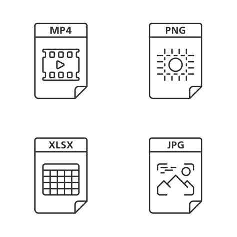 Files Format Linear Icons Set Multimedia Image Spreadsheet Files