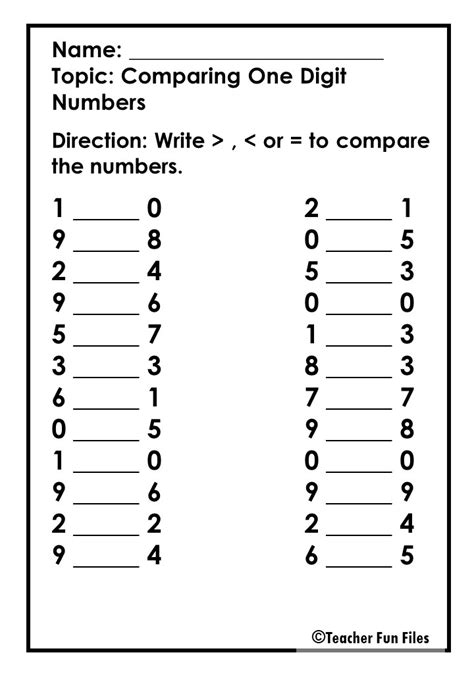 Comparing Numbers Worksheet
