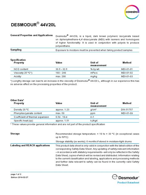 Desmodur 44v20l Pdf Medical Device Viscosity
