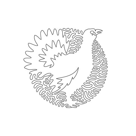 Single Curly One Line Drawing Of Funny Grouse Abstract Art Continuous