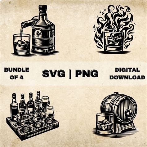 Whiskey Svg Bundle Whiskey Bottle And Glass Clipart Hand Drawn