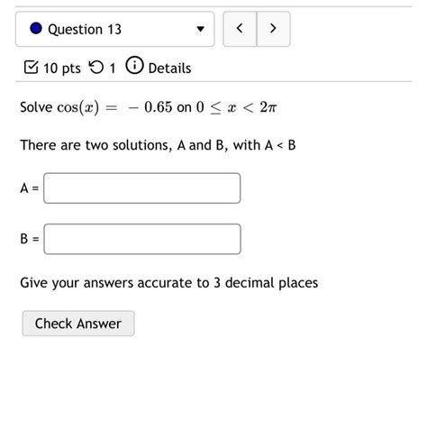 solved solve cos x −0 65 on 0≤x