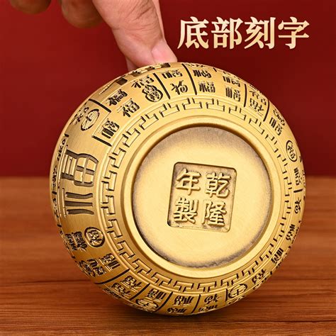 黄铜米缸纯铜百福缸貔貅铜缸聚财招缸聚宝盆小的招财带盖元宝摆件虎窝淘