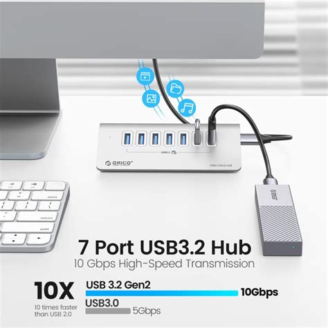 Orico M U G Aluminum Alloy Port Usb Gen Gbps Hub With M Cable Silver