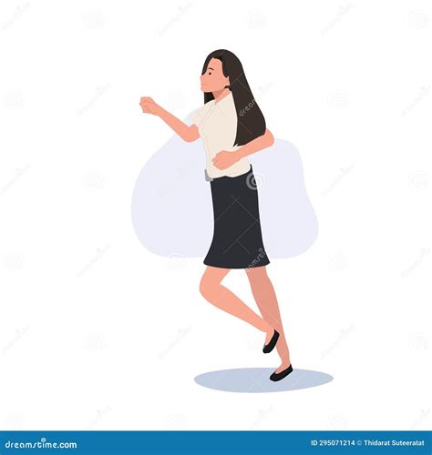 Thai University Student In Uniform Running For Hurrying To Class Stock