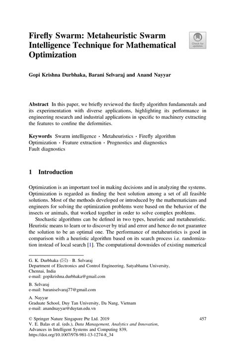 pdf firefly swarm metaheuristic swarm intelligence technique for