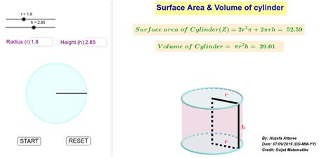 Surface Area And Volume Of Cylinder Animated Geogebra