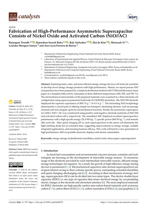 Pdf Fabrication Of High Performance Asymmetric Supercapacitor