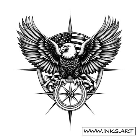 Tattoo Design Eagle Flag Compass Symbolism Style Blackwork