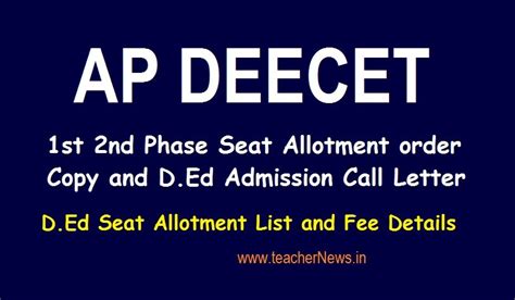 AP DEECET Seat Allotment 1st 2nd Phase Order Copy 2022 AP TTC D Ed