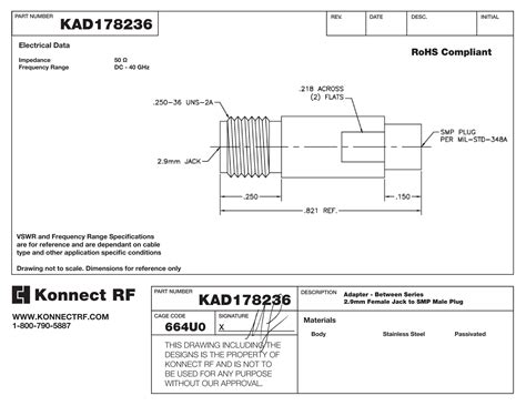 Adapter Between Series Mm Female Jack To SMP Male Plug PSS Ohm DC GHz KonnectRF