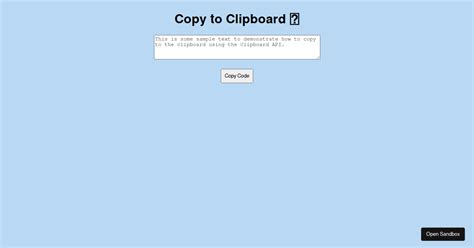 Copy To Clipboard Demo Codesandbox