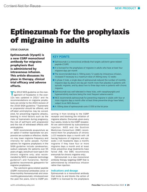 Eptinezumab For The Prophylaxis Of Migraine In Prescriber
