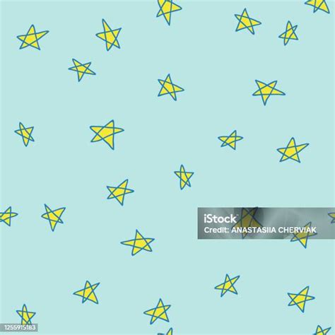 파란색 배경에 손으로 그린 노란색 별귀여운 배경 매끄러운 패턴 프린트 섬유 또는 포장지를 위한 귀여운 디자인 0명에 대한 스톡 벡터 아트 및 기타 이미지 Istock