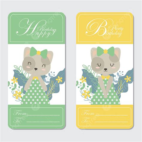 생일 초대 카드 및 인사말 카드 귀여운 고양이와 꽃 만화 그림 생일 카드 벡터 만화 Png 일러스트 및 벡터 에 대한