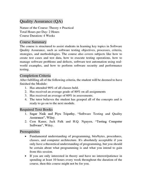 Quality Assurance Pdf Sql Software Testing