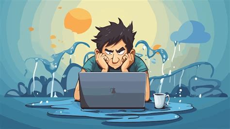 Stressed Cartoon Man Working On Computer Premium Ai Generated Vector