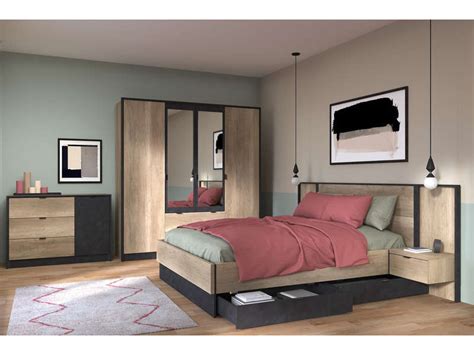 Commode porte tiroirs TORONTO coloris imitation chêne authentic et steam black Conforama