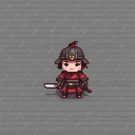 Samurai In Pixel Art Wielding A Sword With Traditional Japanese Attire