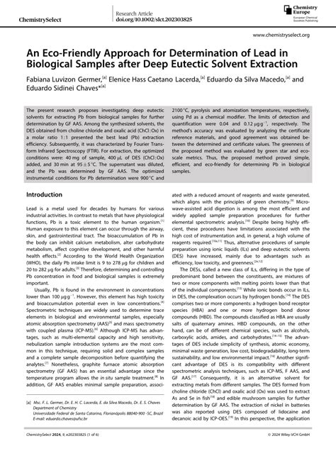 An Eco‐friendly Approach For Determination Of Lead In Biological