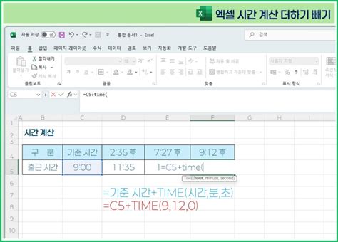 엑셀 시간 계산 더하기 빼기 Time 함수 간단하게 네이버 블로그