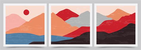 벡터 그림입니다 추상적인 현대미학 배경 풍경이 설정됩니다 지구 톤 색상 보호 벽 장식 현대 미술 프린트 소셜 미디어 템플릿