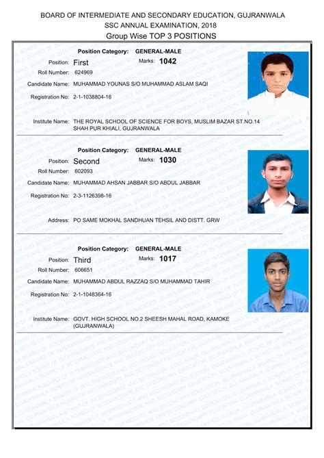 BISE Gujranwala Board Th Class Result Education Result