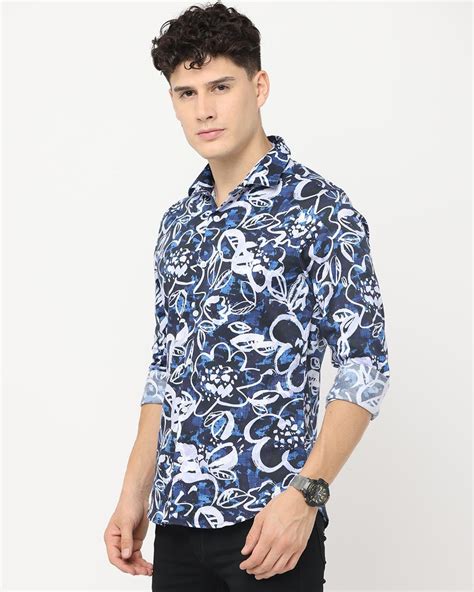 Buy Mens Blue Floral Printed Slim Fit Shirt Online At Bewakoof