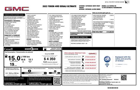 Window Sticker For 2023 Gmc Yukon 4 Wd 4dr Denali Ultimate