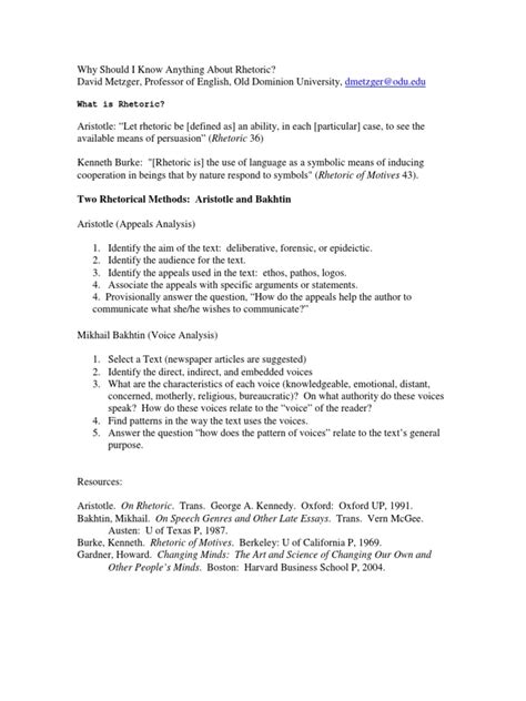 James Duane Rhetoric Notes Based On His Video Presentation Pdf