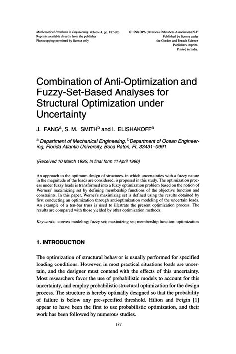Pdf Combination Of Anti Optimization And Fuzzy Set Based Analysis For Structural Optimization