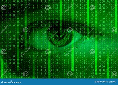 Human Eye And Matrix Background With Binary Code Futuristic Illustration Stock Illustration