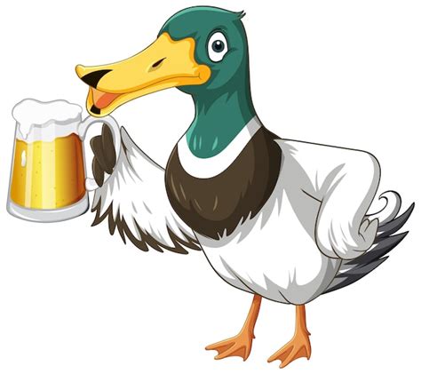 Lindo Personaje De Dibujos Animados De Pato Sosteniendo Una Jarra De