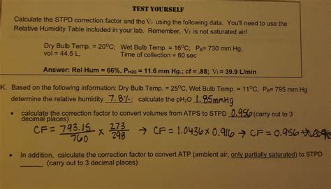 Solved Test Yourselfcalculate The Stpd Correction Factor And