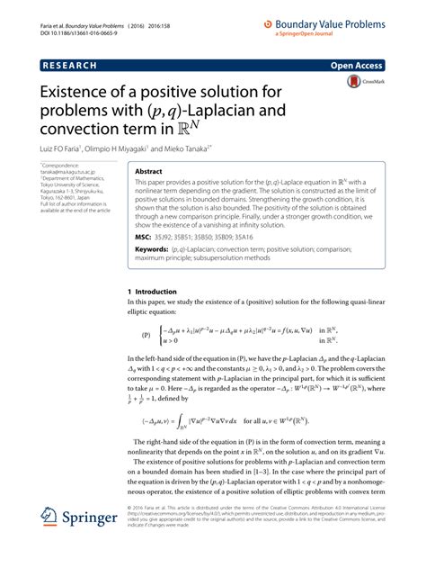 Pdf Existence Of A Positive Solution For Problems With Pq