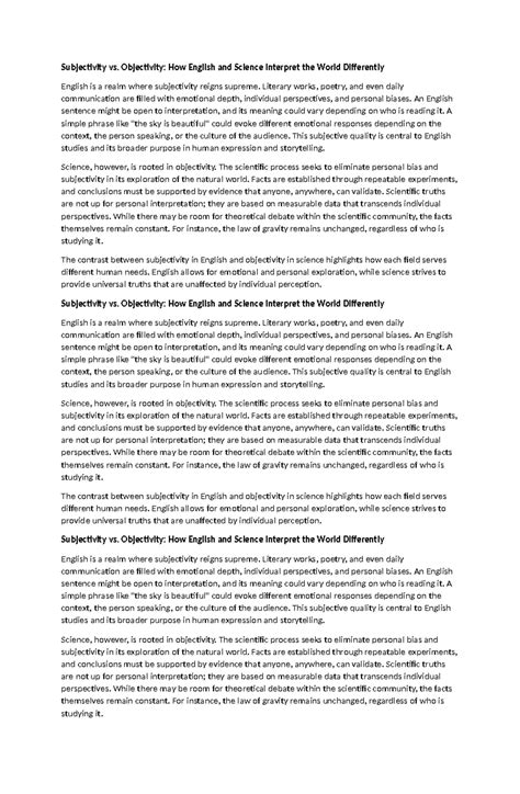 Subjectivity Vs Objectivity How English And Science Interpret The World
