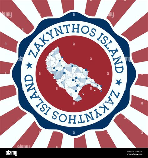 Zakynthos Island Badge Round Logo Of Island With Triangular Mesh Map