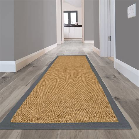 Herringbone Runner With Border Grey 60x180cm Homebase