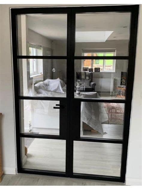 Celestial Black Metal Aluminium Internal Pair Door With 4l Clear Glass