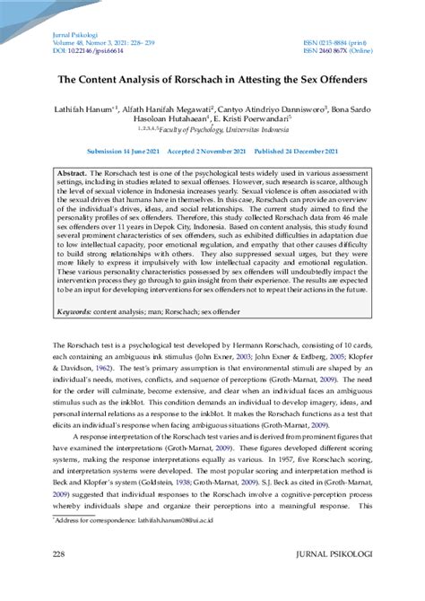 Pdf The Content Analysis Of Rorschach In Attesting The Sex Offenders