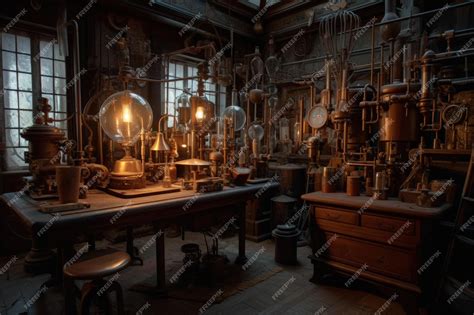 Premium Ai Image Steampunk Lab Old Science Lab With Steam Engines Ai