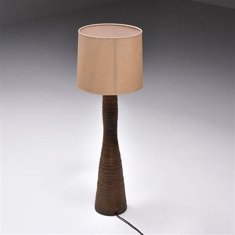 Rustic Floor Lamp With Ceramic Base 1940s 217331