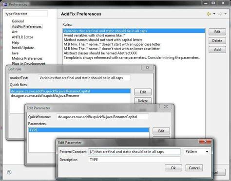 this figure shows how the addfix rules can be edited using an eclipse