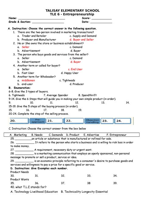 Long Test Entrepreneur Q1 Talisay Elementary School Tle 6